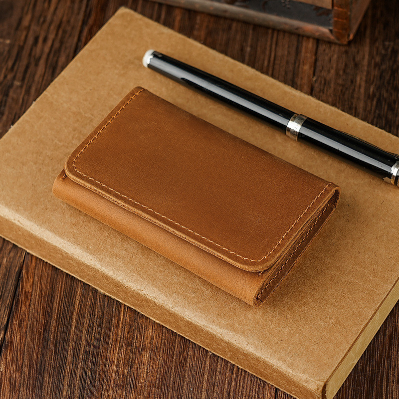 Genuine Genuine Leather Retro Business Card Holder Cowhide Card Holder ...