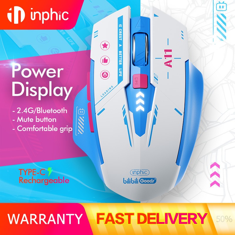 INPHIC A11 Wireless Mouse Bluetooth Rechargeable 6Button 5-level Adjustable 800-2400dpi Silent ...