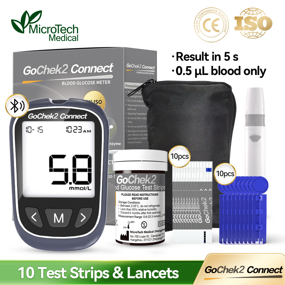 Microtech Medical Gochek2 Connect Blood Glucose Meter With 10pcs Test ...