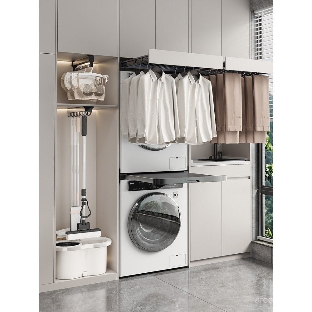 Washing Machine Pull-Out Clothes Hanger Balcony Sliding Rail Above ...