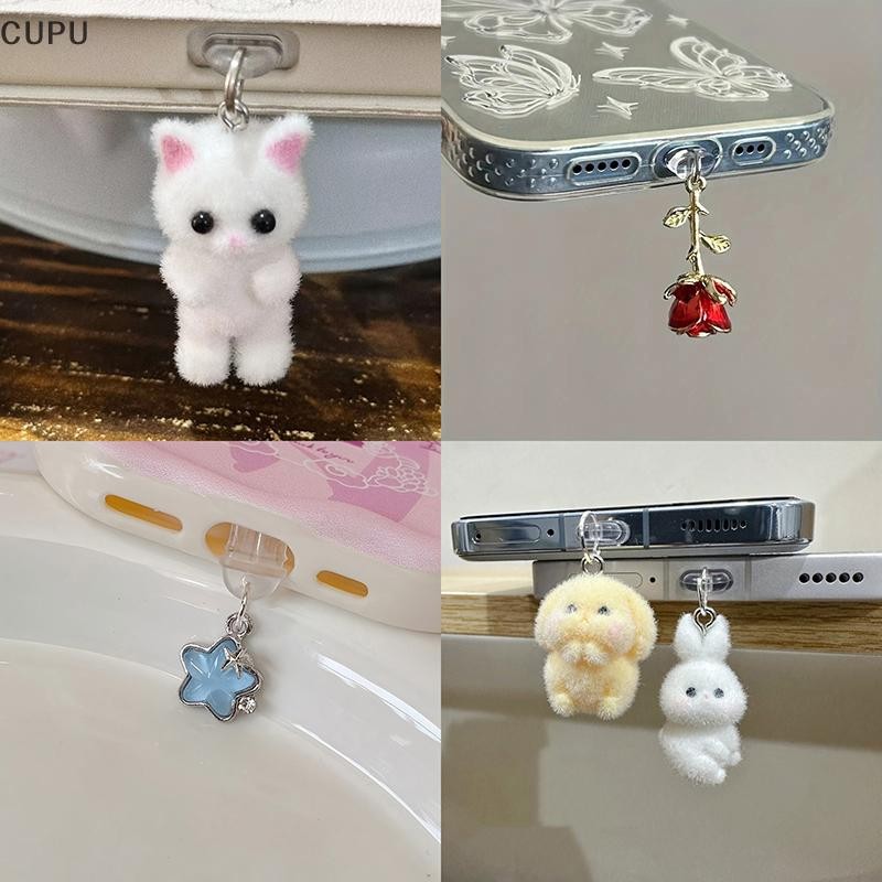 [CU] Resin Plush Cat Phone Dust Plug Pendant Soft Rubber Dustproof ...