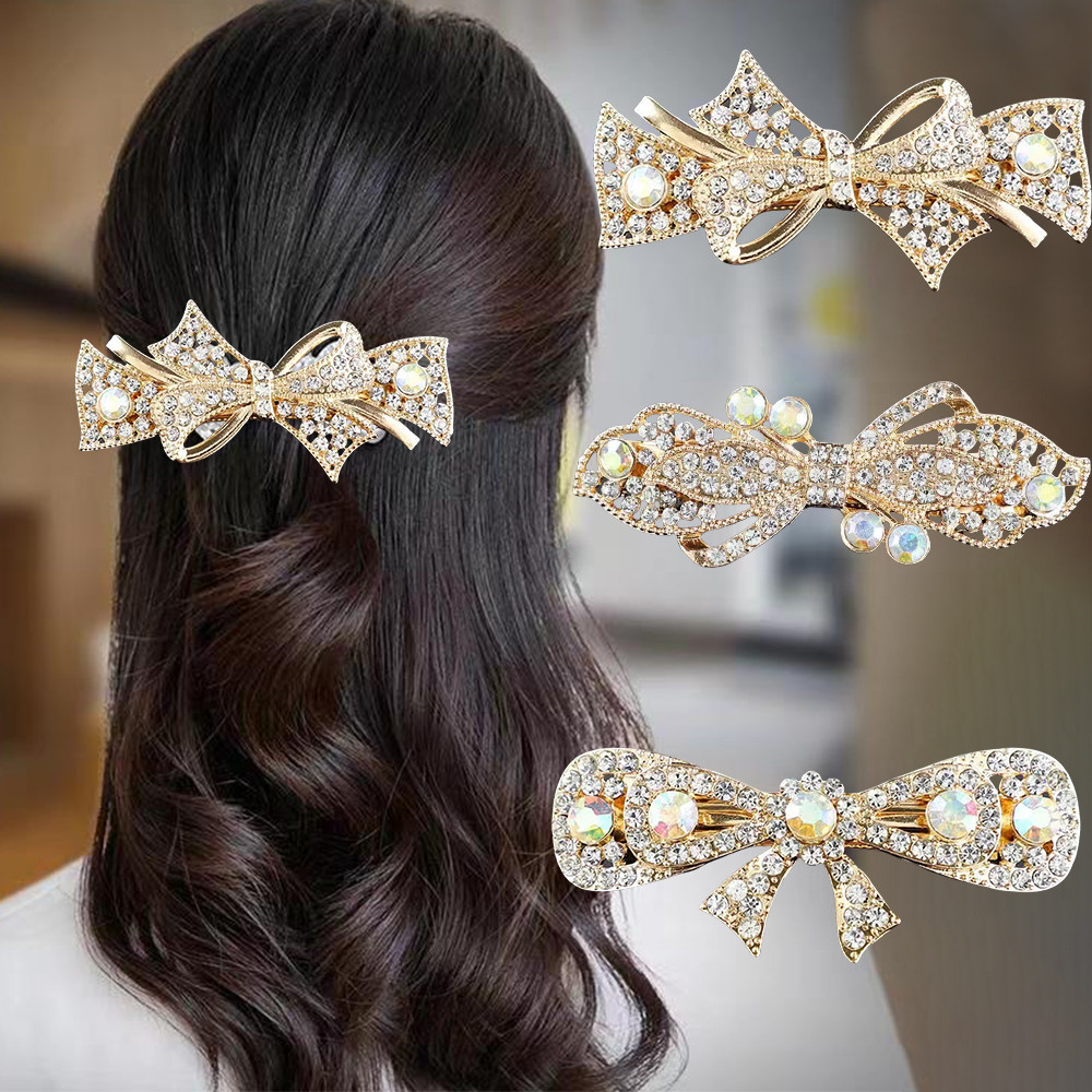Luxury Full Crystal Spring Hair Claws Trendy Pearl Flower Metal Hair ...