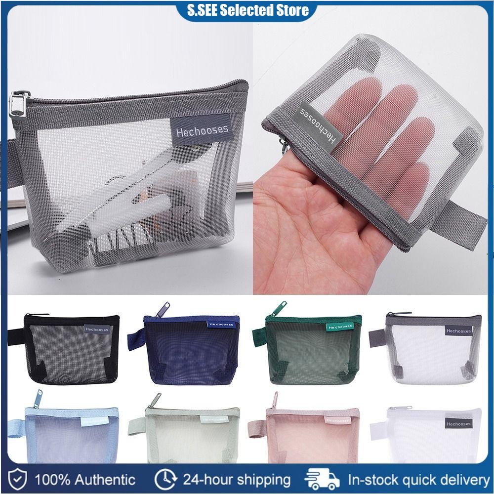 Simple Nylon Mesh Coin Bag Transparent Cosmetics Storage Bag Large ...