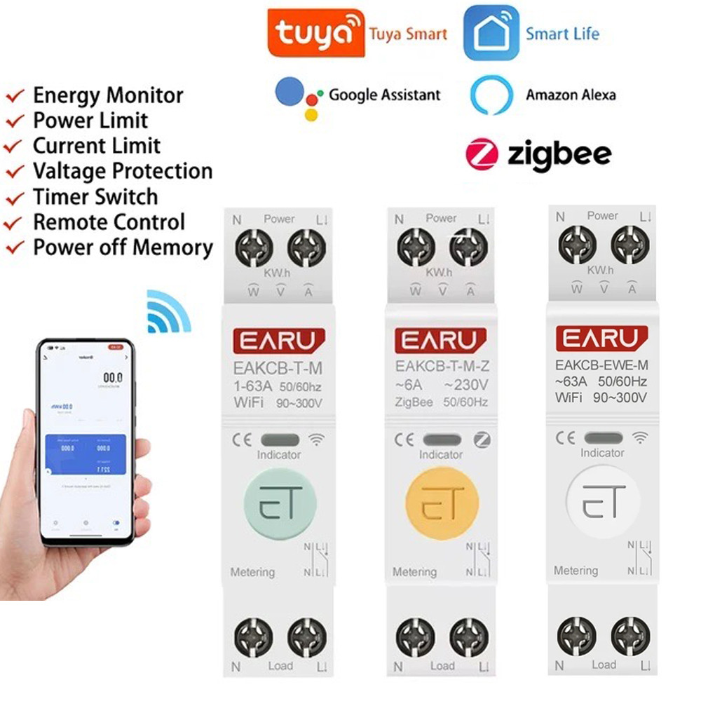 Tuya WiFi Zigbee eWelink Smart Circuit Breaker MCB 1-63A Adjustable ...