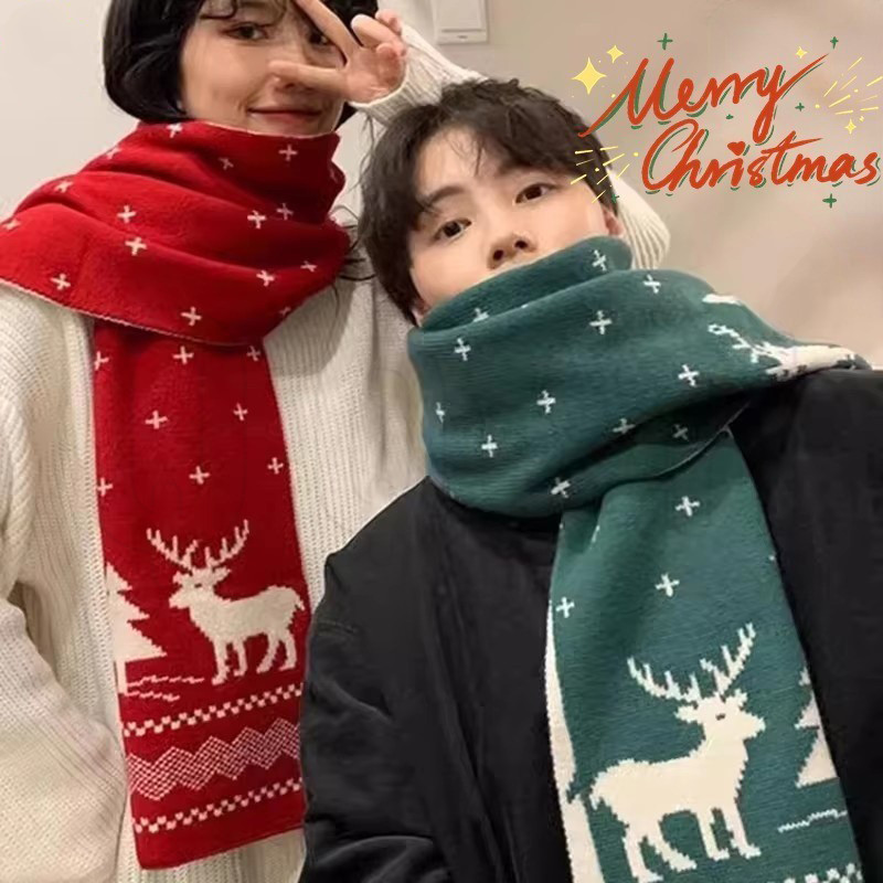 Christmas Printed Couple Scarf - Autumn Winter Elk Scarves - Soft ...