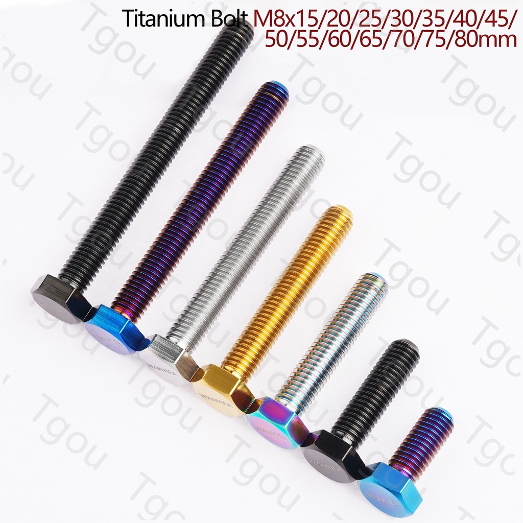 Tgou DIN933 Titanium External Hex Bolt M8x15-80mm Flat Head Full Thread ...