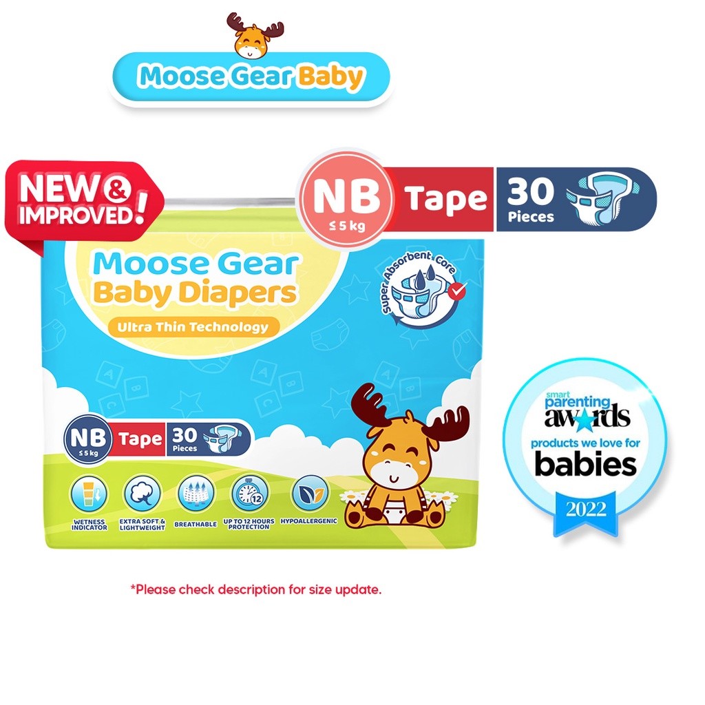 Moose Gear Baby Tape Diaper NEWBORN 30pcs Super Absorbent No Leaks (NEW ...