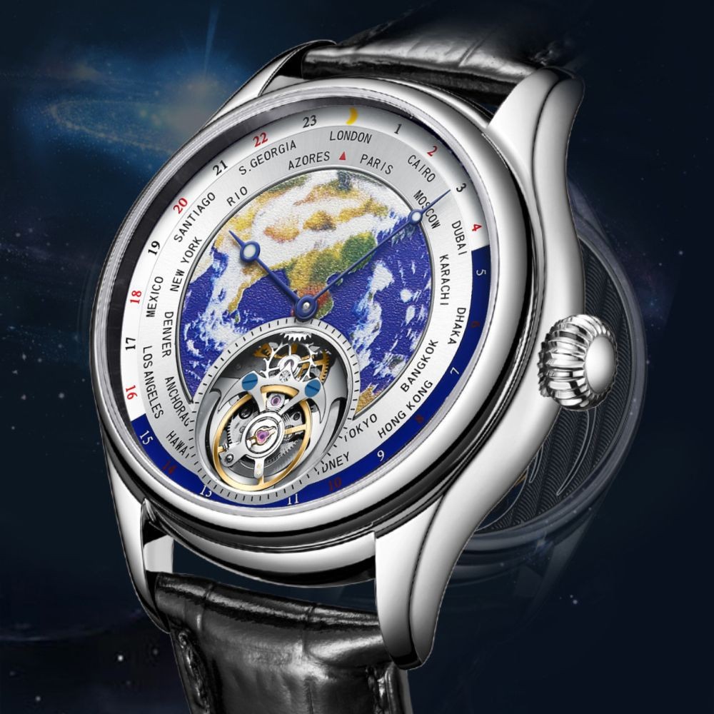 Real Manual Tourbillon Men's Watch Earth Dial Luxury Mechanical ...