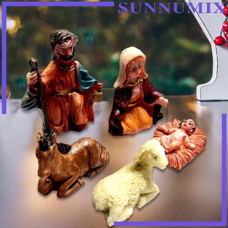 [Sunnimix] Nativity Figurines Set Birth of Jesus Crafts Playset 5Pcs ...