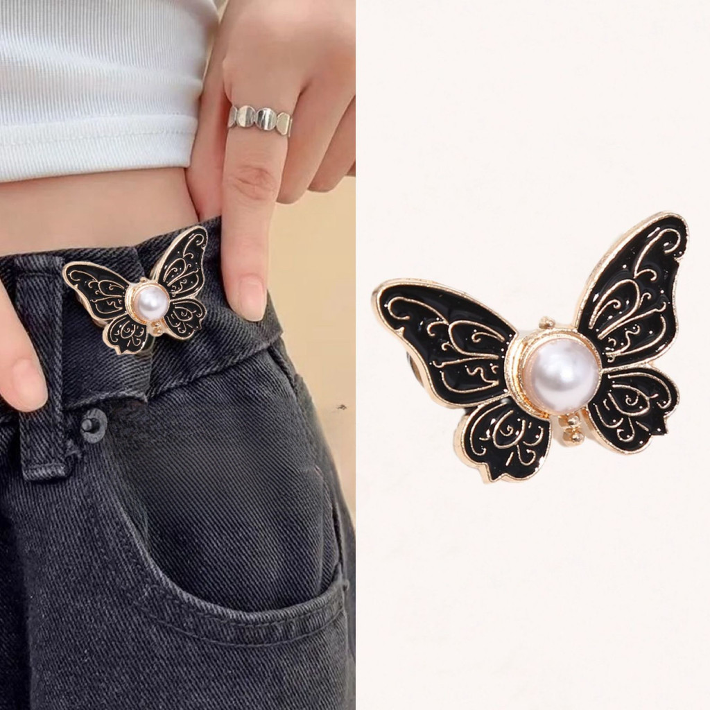 Pearl Butterfly Narrow-Waist Buckle Detachable Nail-Free Seam-Free ...