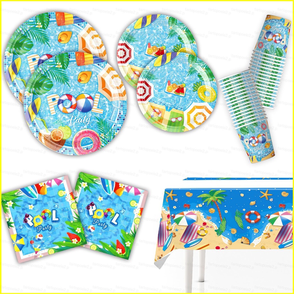 ST2 Swimming pool themed decoration celebrate birthday party plate ...