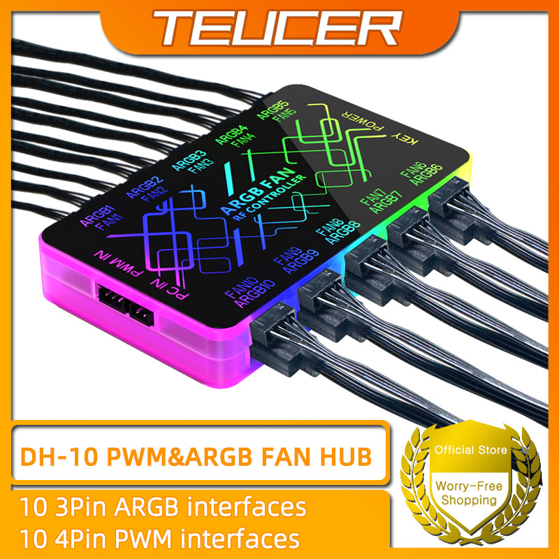 TEUCER DH-10 ARGB Fan HUB 10 Sets of 3Pin and 4Pin Fan Expansion Cable ...