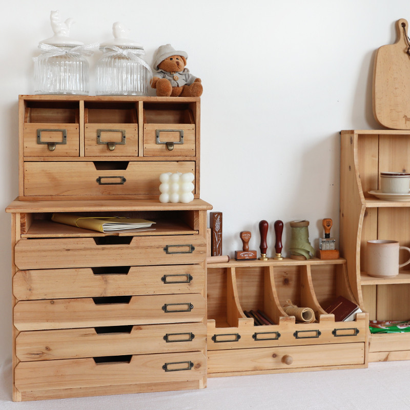 Japanese Style zakka Storage Cabinet Solid Wood Desktop Drawer Organizer Box Makeup Accessories ...