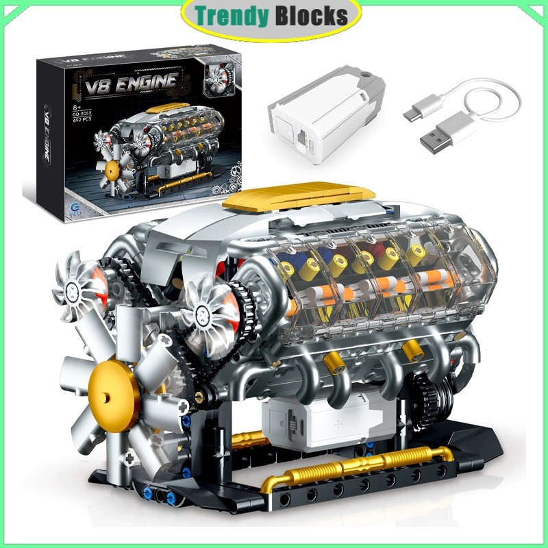 3053 V8 Engine Building Blocks Technic Bricks Car Engine Assembly Model ...