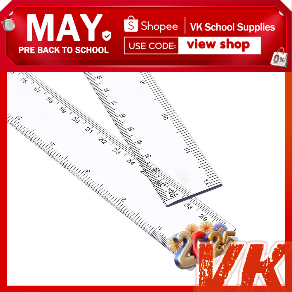 VK 30CM Clear Plastic Ruler 12Inch Standard Rulers Straight Ruler ...