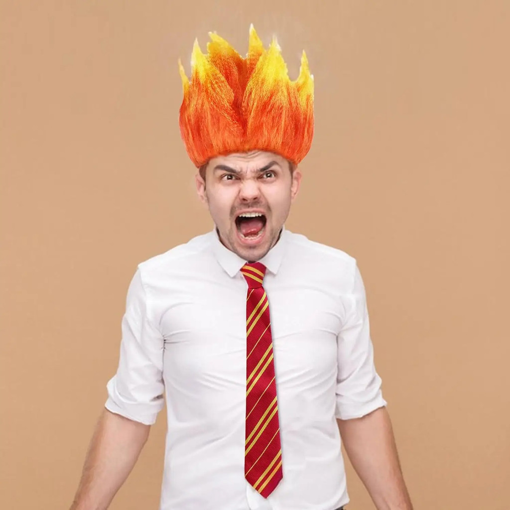 Anime Anger Wig Flame Wig Orange Spiky Wig Short Fire Cosplay Wig Mens ...