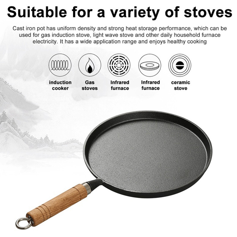 Thickened Cast Iron Flat Bottom Frying Pan Uncoated Non-Stick Pancake ...