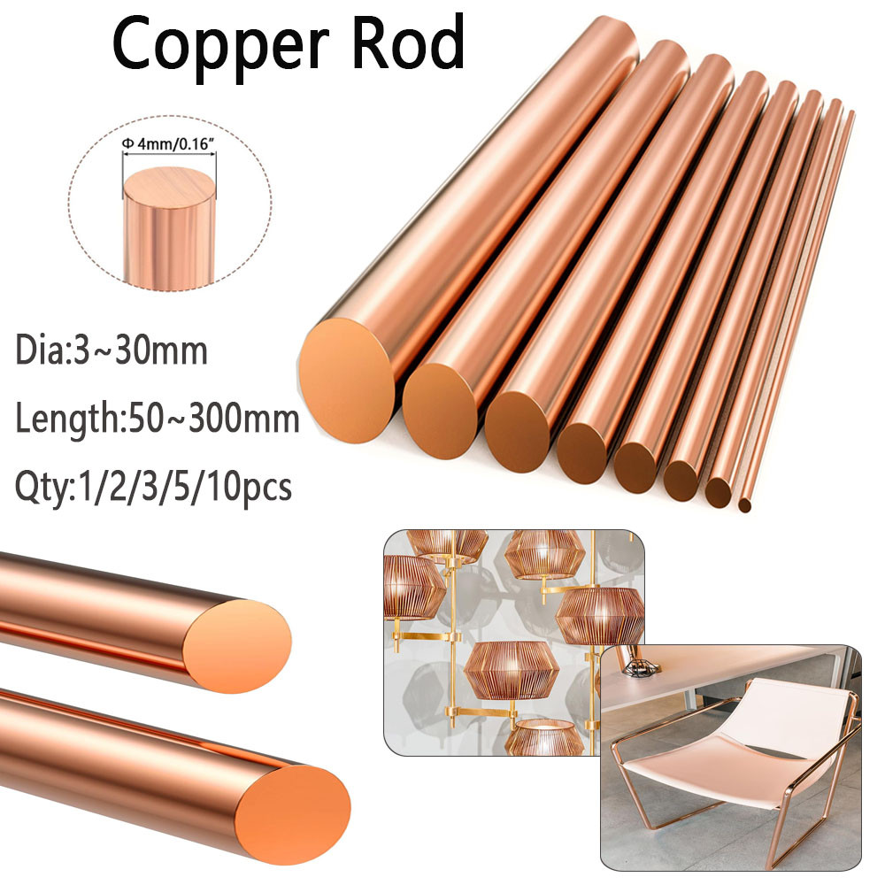 1/2/3/5/10pcs Dia 3-30mm T2 Red Copper Round Rod Bar Solid Lathe Bar ...