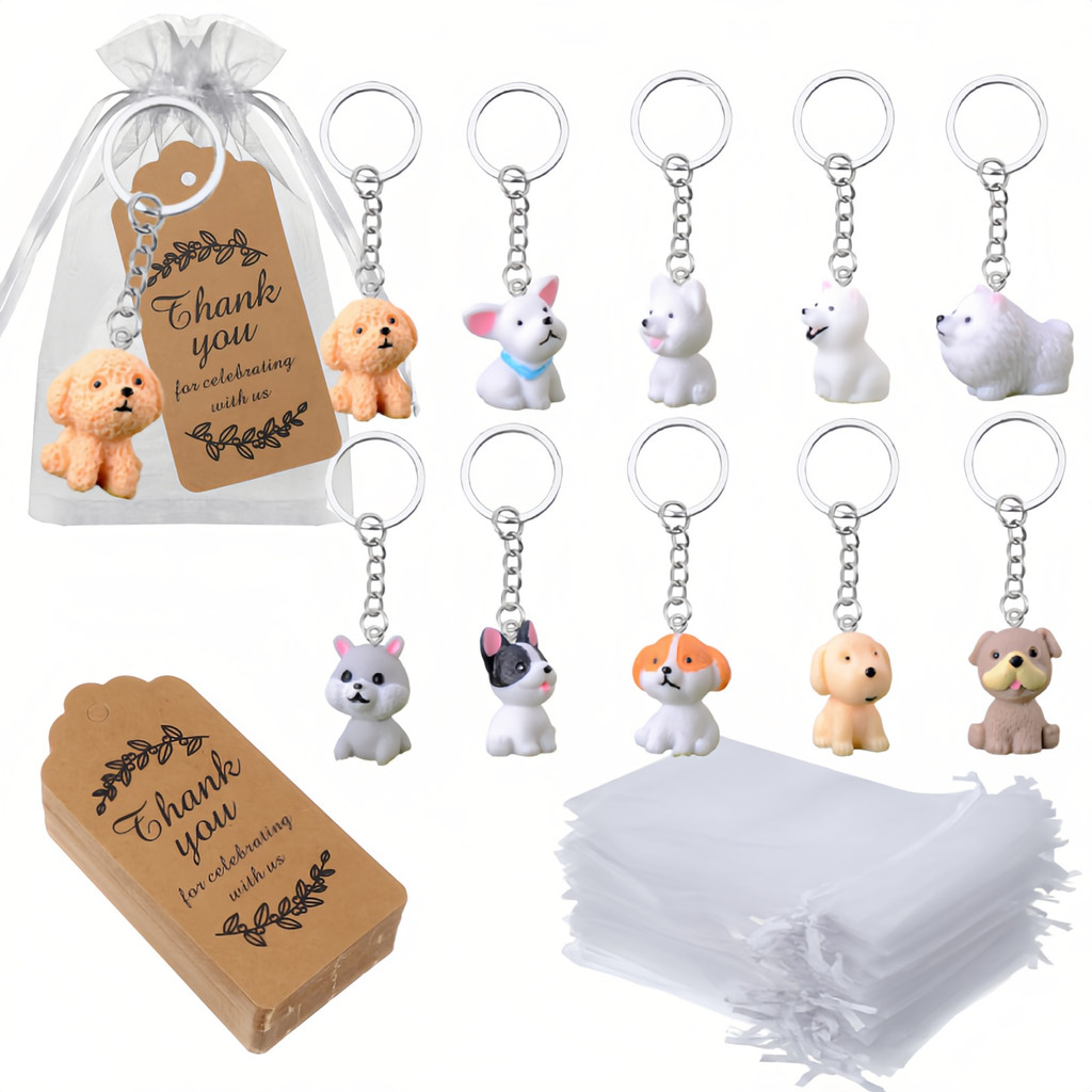 10 Sets Puppy Dog Party Favors, Keychains with Organza Bags and Thank ...