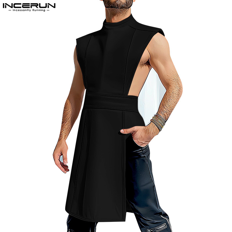 INCERUN Men Vintage Fashion Round Neck Irregular Hem Sleeveless Tanks ...