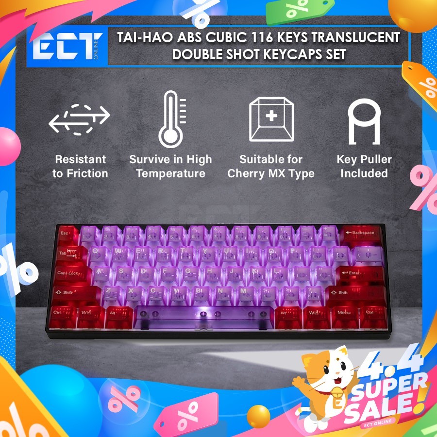 Tai-Hao ABS Cubic 116 Keys Translucent Double Shot Keycaps Set ...