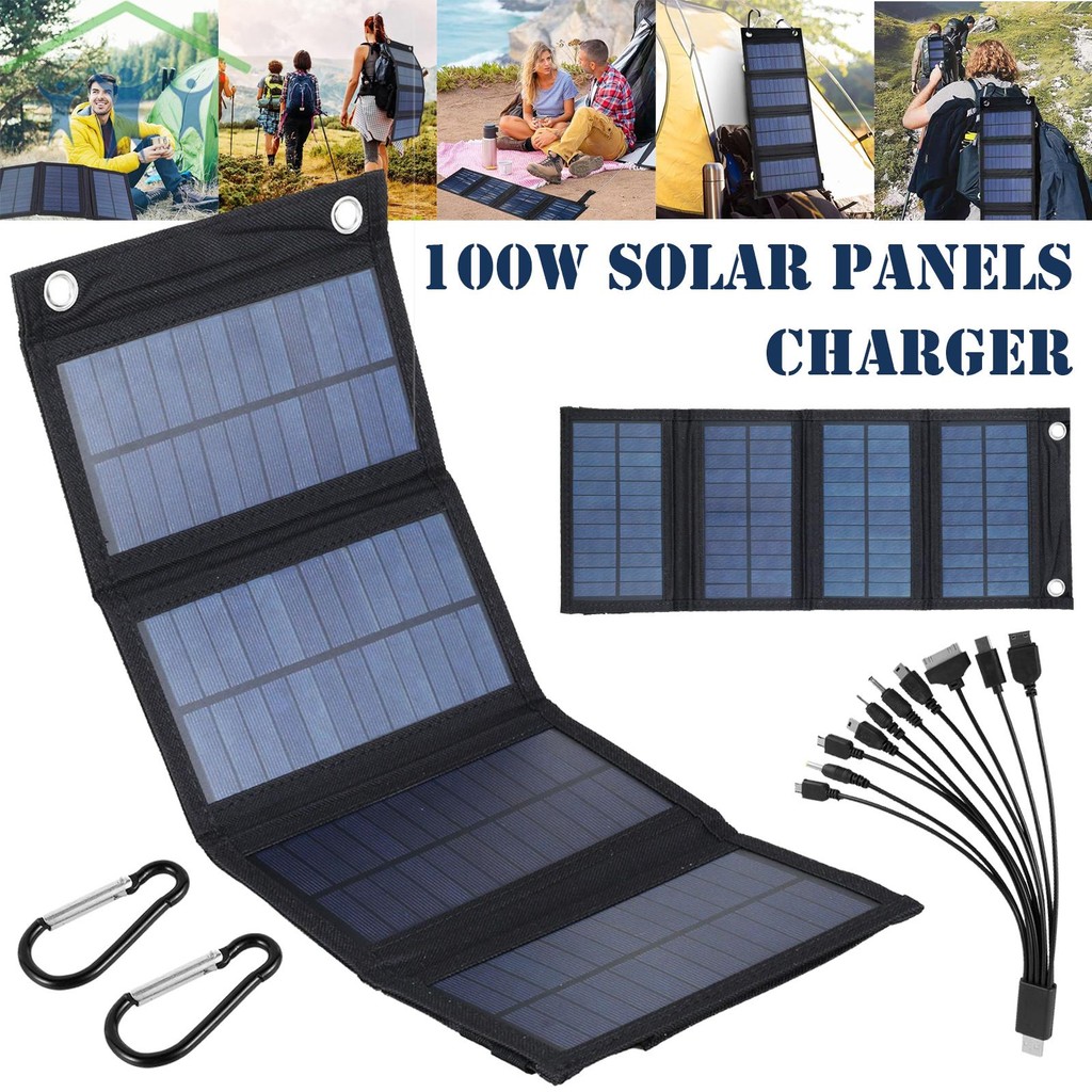 100W Foldable Solar Panel Charger Portable IP65 Waterproof USB Solar ...