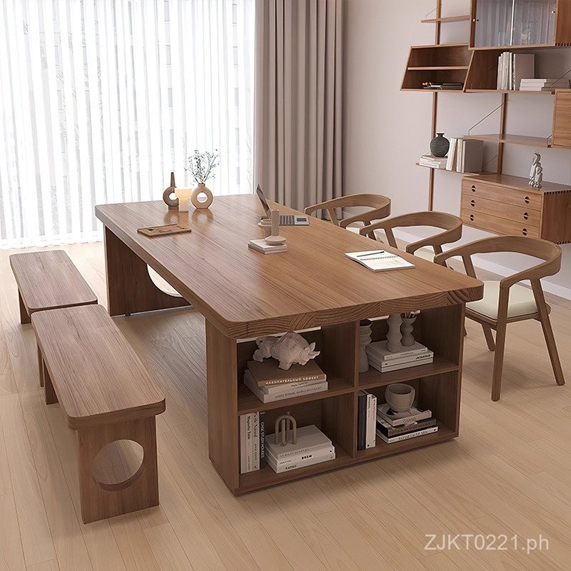 Go to the Living Room Large Table Study Room Solid Wood Bookshelf ...