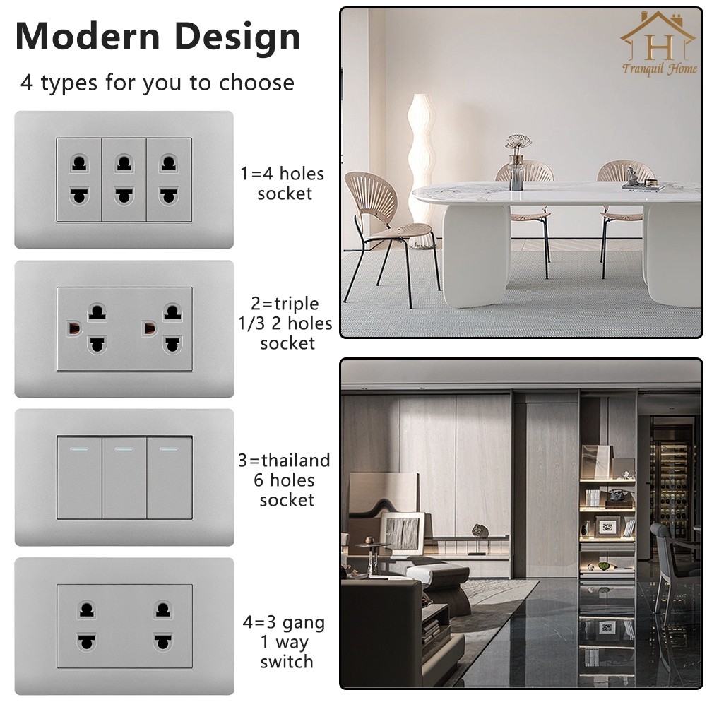 Light Switch and Outlet Wall Universal 1/2/3 Gang Socket Switch Plug ...