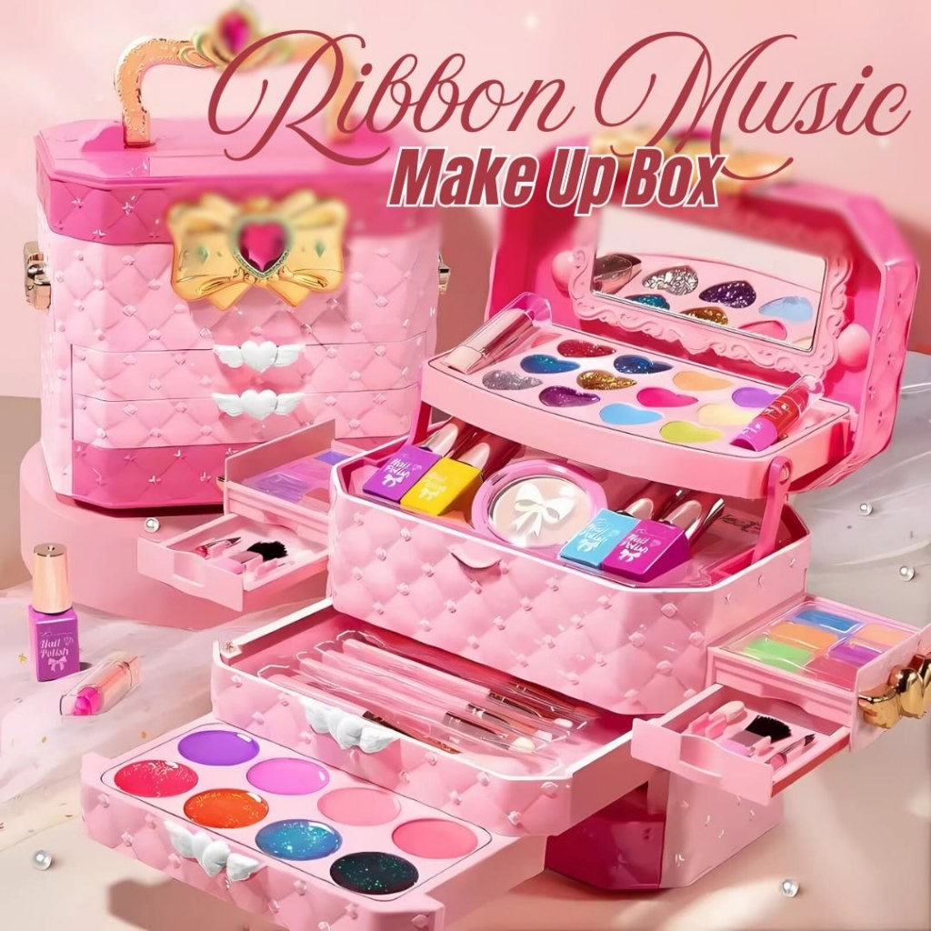 BYJ Ribbon Music Make Up Box Vanity Box Washable Makeup Kit with Music ...