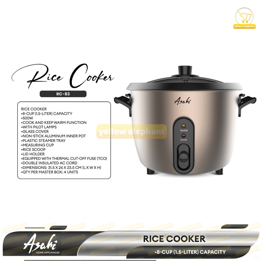 Asahi 1.5l Rice Cooker (500w) Yellow Elephant Everyday Low Price ...