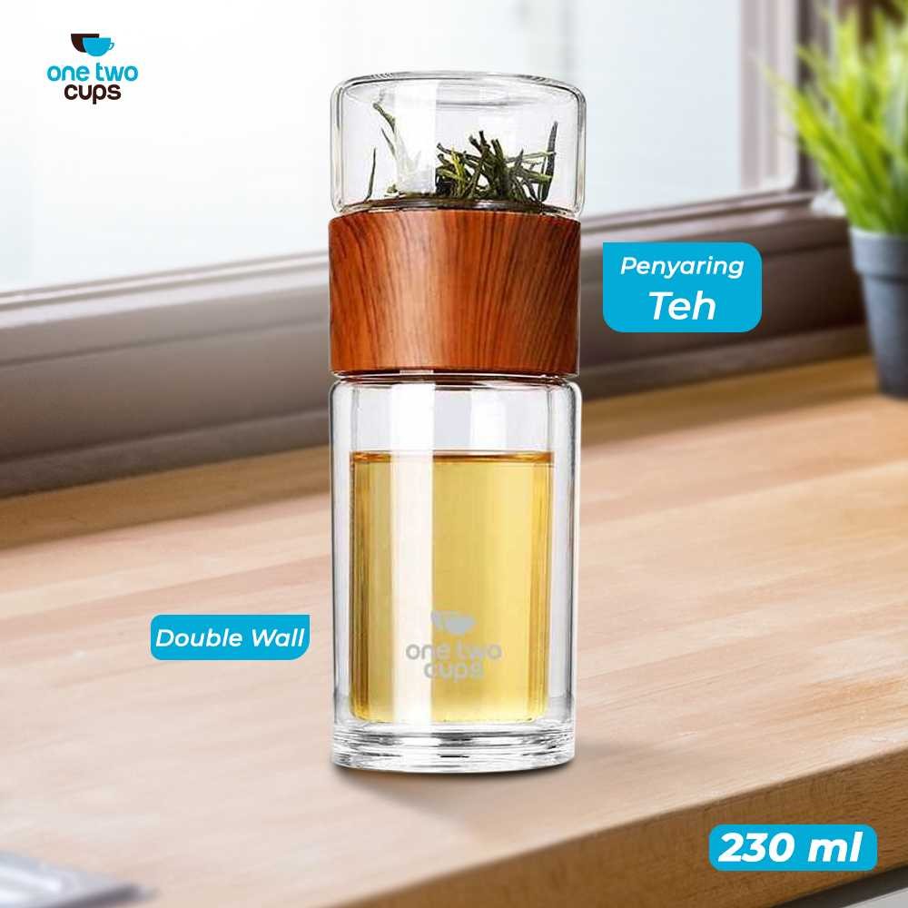 One Two Cups 230ml Double Wall Tea Filter Glass Drinking Bottle - X9001 ...