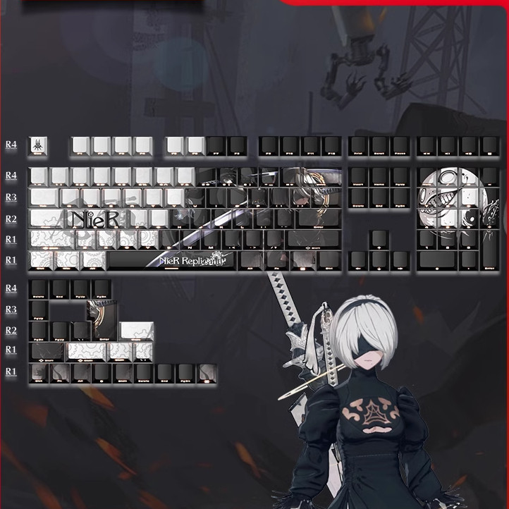 131 Keys Game Anime NieR Automata 2B Keycaps PBT Backlit Keycap Cherry ...