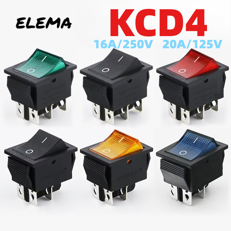 5Pcs KCD4 Rocker Switch 16A/250V AC 20A/125V AC with LED Red Green Blue ...