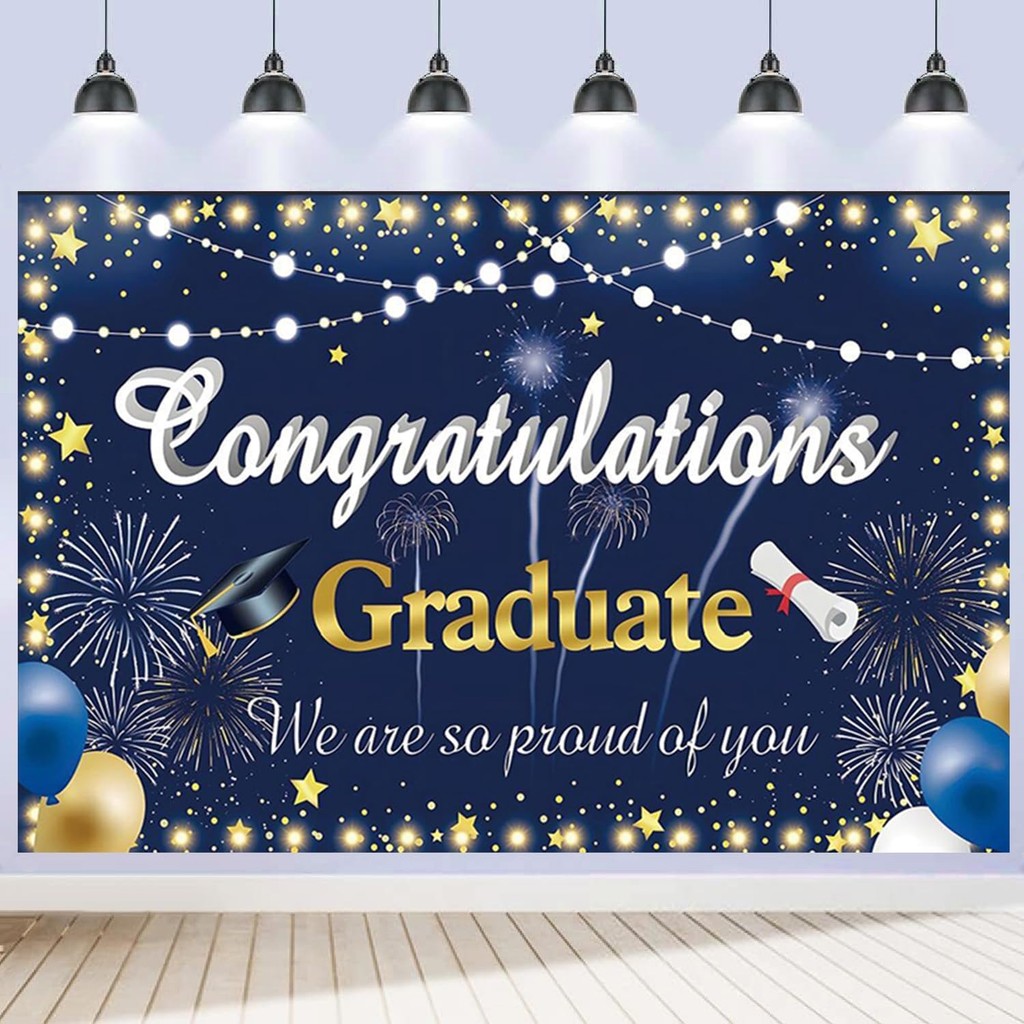 Congrats Grad Photography Backdrop Class of 2025 Navy Blue and Gold ...