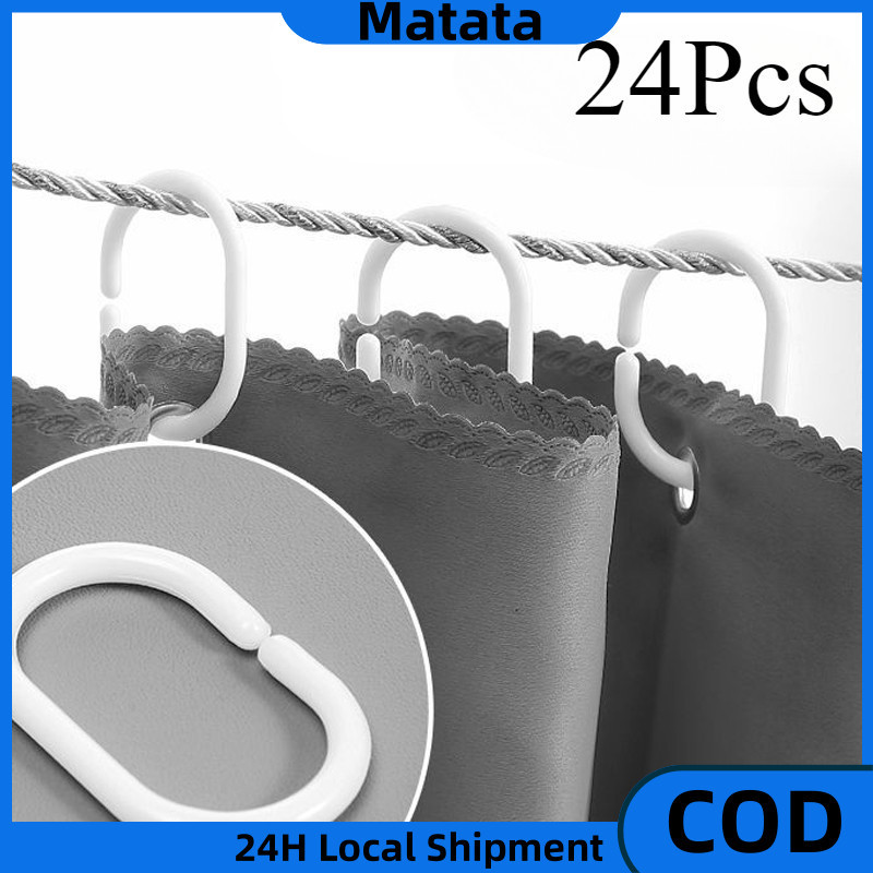 24Pcs Plastic Shower Curtain Hook C Shape Bendable Curtain Pole Ring ...