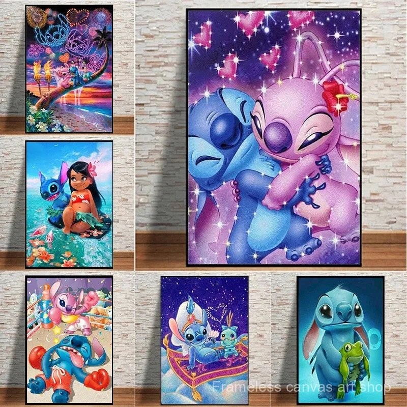 Disney Animation Canvas Cartoon Lilo and Stitch and Angel Print Poster ...