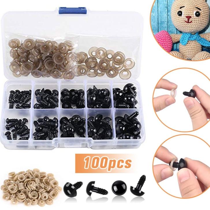 100pcs Round Plastic Safety Eyes Doll Black Safety Eyes For DIY ...