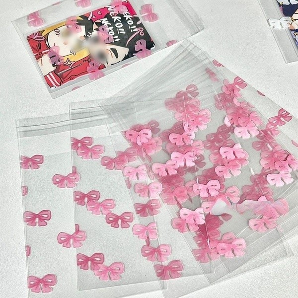 Steve 50pcs Aesthetic Pink Bow self-adhesive Bag Photo Card Ziplock Bag ...