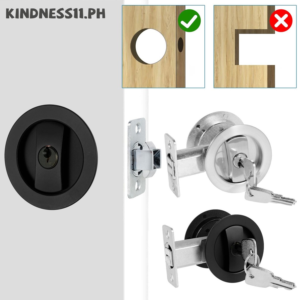 Bed/Bath Pocket Door Lock and Pull Round Privacy Door Lock with Key ...