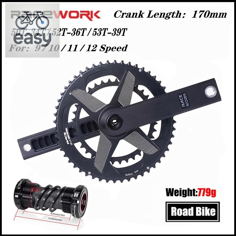 RACEWORK Road Bike Crankset For 9/10/11/12 Speed CNC 170mm Hollow Bike ...