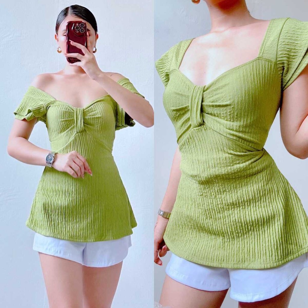 BOBI.DM Elegant Bark Crepe Twist Top for Women - Stylish Shirt | Shopee ...