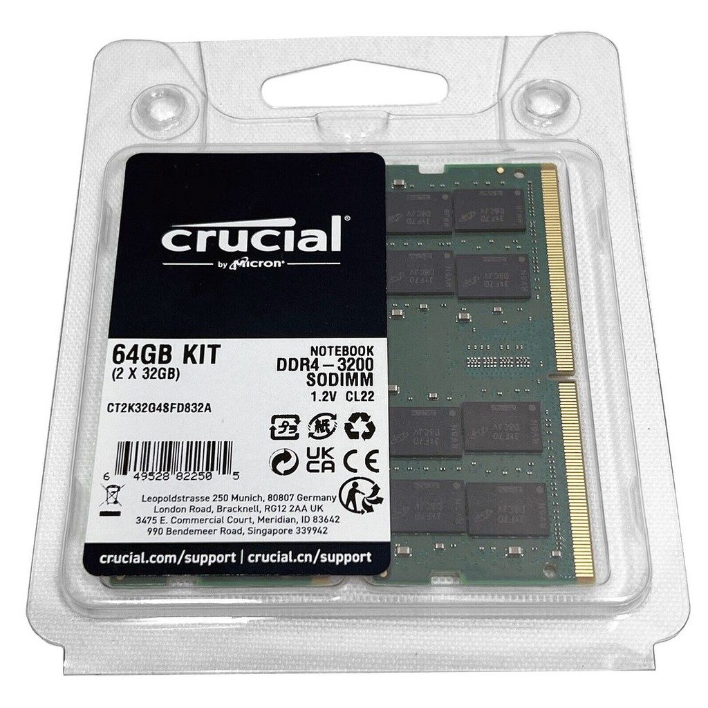 Crucial 64GB (2 x 32GB) DDR4 3200MHz SO-DIMM RAM Laptop Memory Kit ...