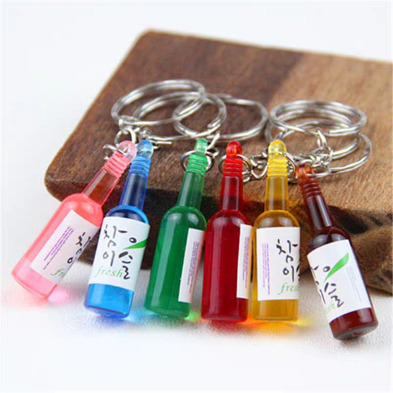 Creative Simulation Wine Bottle Keyring Korea Soju Shape Key Chains For ...