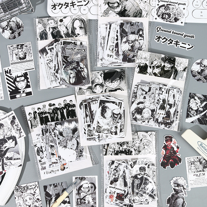 48PCS Cute Cartoon Black and White Anime Haikyuu!! NARUTO ONEPIECE ...