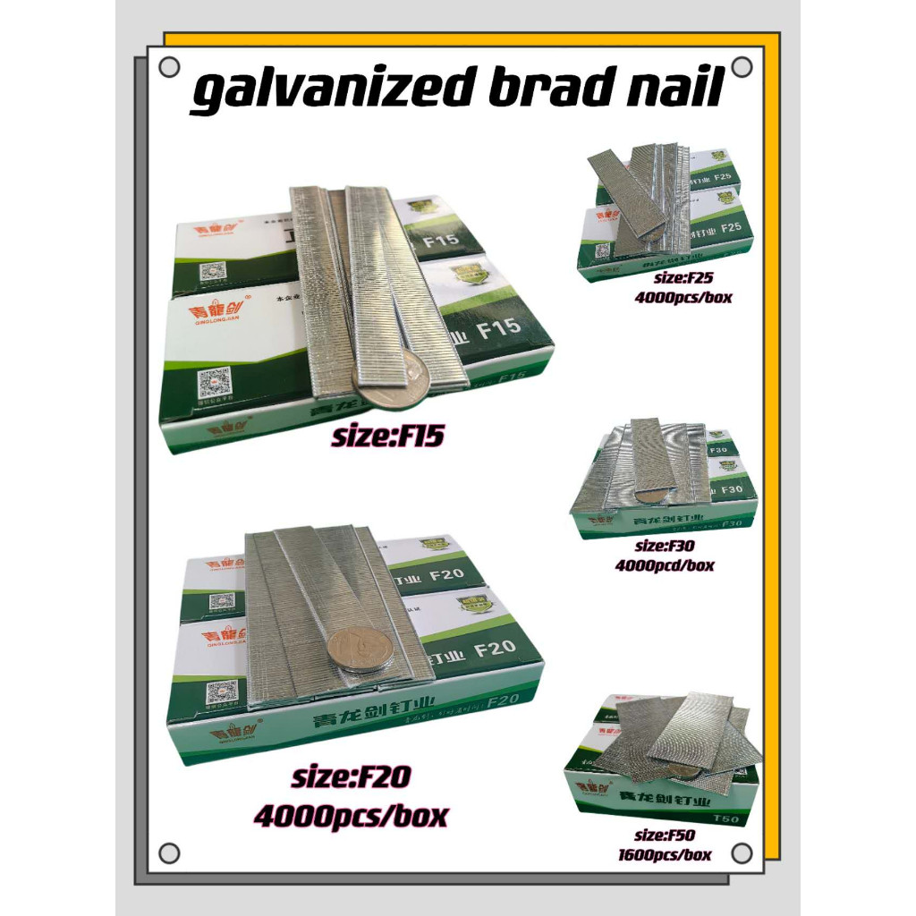 PER BOX F15/F20/F25/F30/F50 18 Gauge Galvanized Brad Nail for Air ...