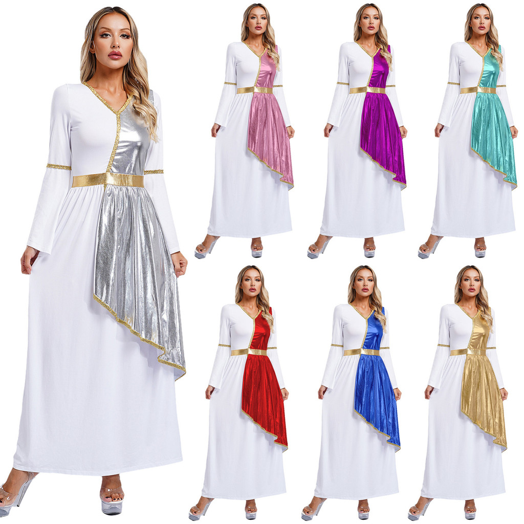 Venjoe Womens Roman Greek Beauty Toga Dress V Neck Flare Sleeve ...