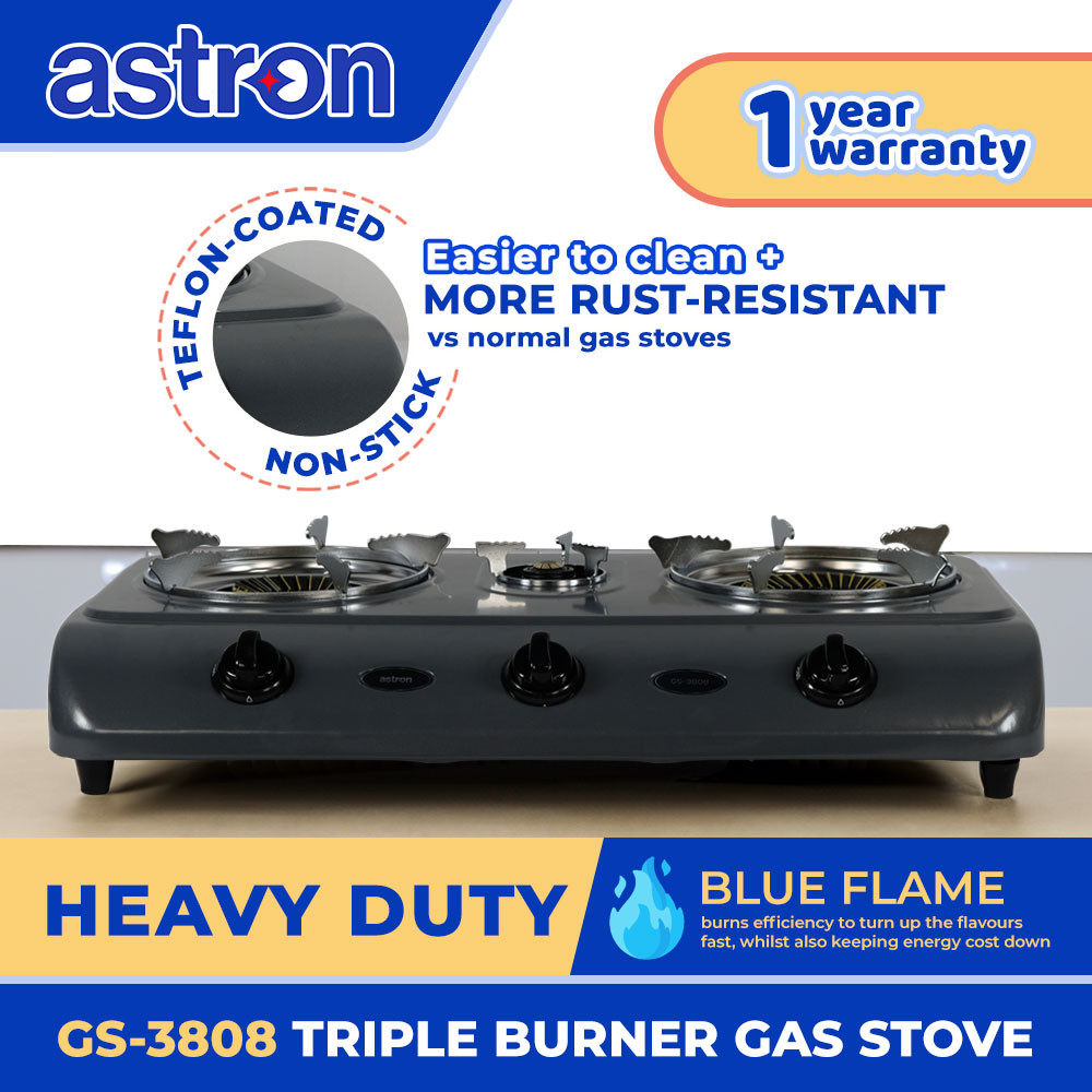 Astron GS3808 Triple Burner Gas Stove - Blue Flame | Heavy Duty | Non ...