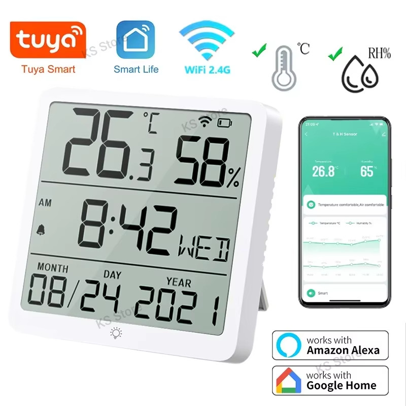 Tuya WiFi Temperature Humidity Sensor Smart Life Clock Hygrometer Thermometer Sensor Support ...