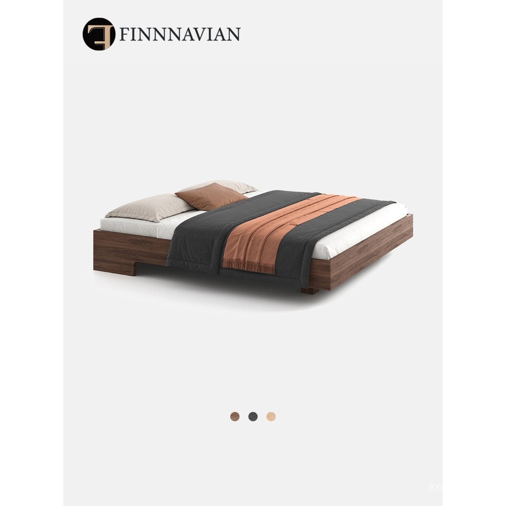 Fennavia Headless Full Oak Double Bed Walnut Solid Wood Bed Frame for ...