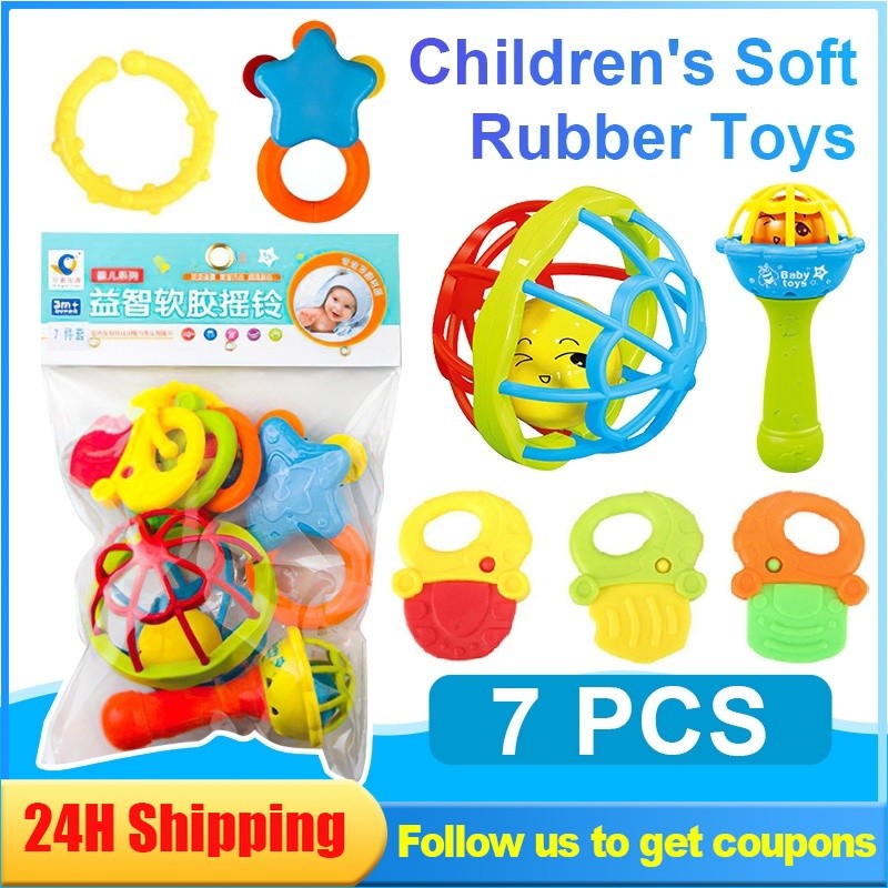 7pcs Baby Rattle Toys Infants Soft Teething Stick Colorful Rattles Hand ...